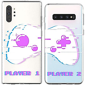 Toik Matching Couple Cases for Apple iPhone 11 Pro Xs Max Xr 10 X 8 Plus 7 6s 5s SE Cover Protective Teen Boyfriend Glitch Art Cute Geek Apple Slim Players BFFs Flexible Gamepad Design Girlfriend