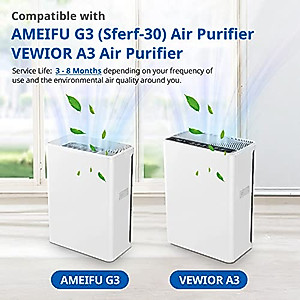G3 Air Purifier Replacement Filter for AMEIFU, Compatible with AMEIFU G3 (Sferf-30) Air Purifier and VEWIOR A3 Air Purifier filter 3-IN-1 H13 True HEPA, 2 Pack