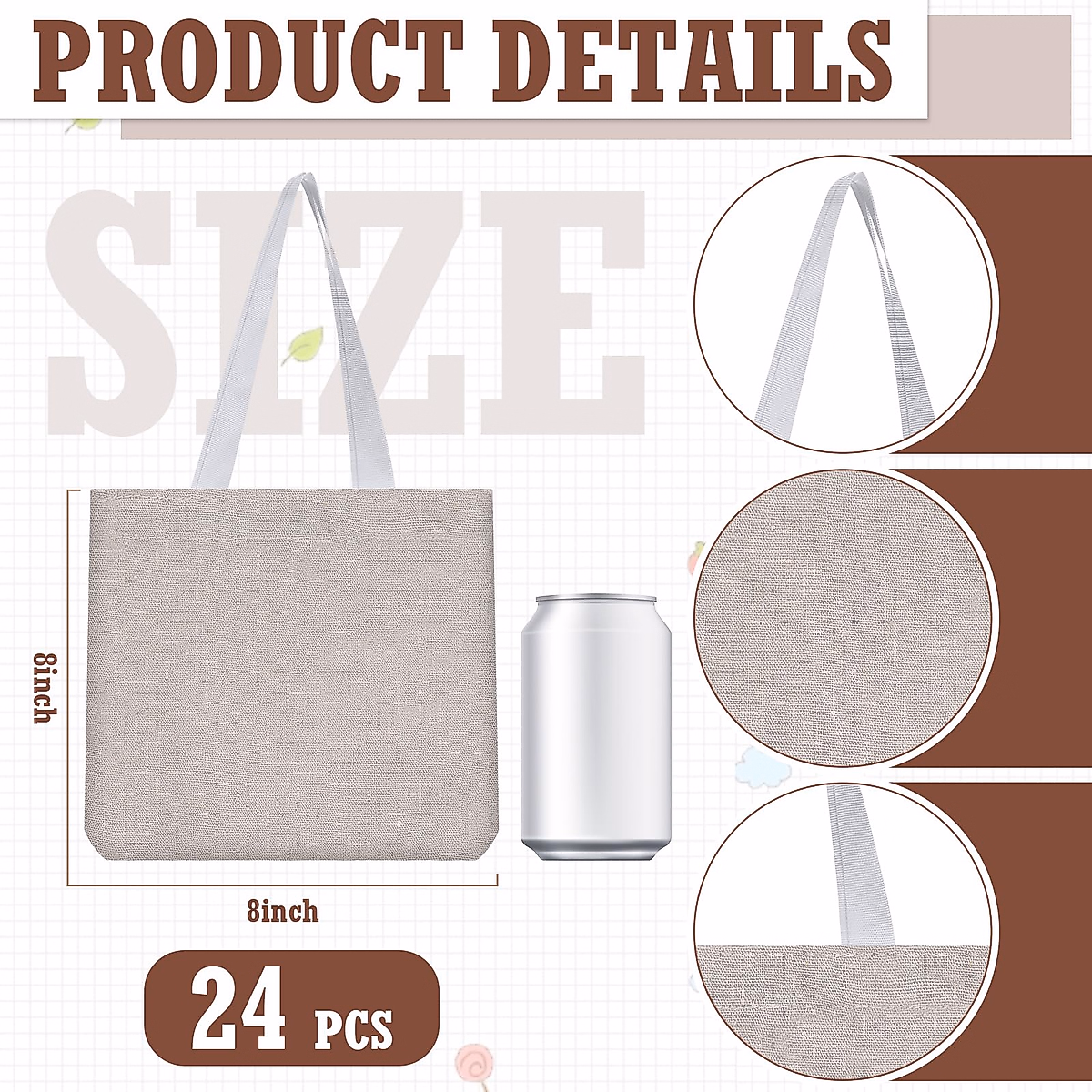 Sadnyy Mini Tote Bag Bulk Easter Gift Bags Blank Small Canvas Tote Bag Goody Gift Sacks for DIY Crafts Kids Party Favors 8" x 8"(24 Pcs)