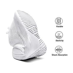 Lamincoa Womens Slip On Walking Shoes Non Slip Casual Road Running Lightweight Mesh Fashion Sneakers for Gym Travel Workout White