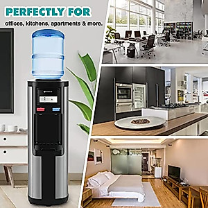 COSVALVE Water Dispenser 5 Gallon Top Loading Hot and Cold Water Stainless Body Compression Refrigeration with Child Safety Lock for Home Office Use