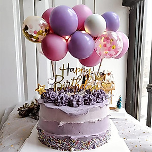 Cake Topper Mini Balloon Garland Confetti Acrylic Happy Birthday Cupcake Topper for Birthday Cake Supplies Decorations