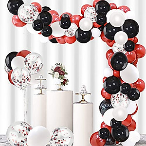 Black Red Balloons Garland Arch Kit - 120Pcs White Red Black Confetti Latex Balloons for Wedding Baby Shower Birthday Graduation Party Decorations Supplies