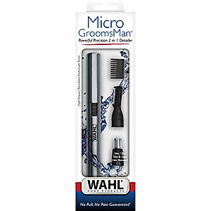 Wahl Micro Groomsman Personal Pen Trimmer & Detailer for Hygienic Grooming with Rinseable, Interchangeable Heads for Eyebrows, Neckline, Nose, Ears, & Other Detailing - 05640-600