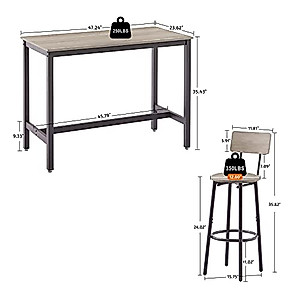 YOFE Bar Table Set for 4, Dining Table with 4 Stools,Wood Tabletop & 4 Leather Upholstered Stools for Dining Room,Kitchen, Dinette, Breakfast Nook (4 PU Stools with Backrest Gray)