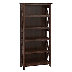 Bush Furniture Key West Shelf | Open Bookcase | Farmhouse Display Library, Bedroom, Living Room, Office | Tall Accent Cabinet, Bing Cherry