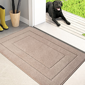 PURRUGS Dirt Trapper Door Mat 24" x 35.5", Non-Slip/Skid Machine Washable Entryway Rug, Dog Door Mat, Super Absorbent Welcome Mat for Muddy Wet Shoes and Paws, Beige