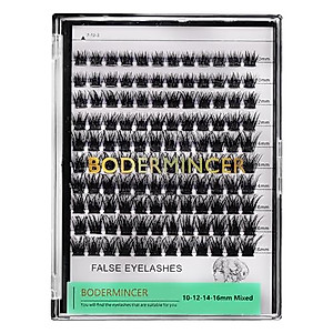 Bodermincer 120 Clusters 8-10-12-14mm Mixed/10-12-14-16mm Mixed Wide Cluster False Eyelash Individual Cluster EyeLashes Grafting Fake False Eyelashes Eyelash Extension (Black 8-10-12-14mm Mixed)