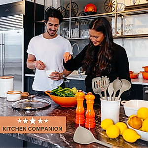 Hvygss Silicone Cooking Utensils Set, Heat Resistance Kitchen Utensils Set with Long Wooden Handle, BPA-free Large Silicone Spatula, Kitchen Tools for Non Stick Frying Pans and Pots, 6 Pcs（Khaki）