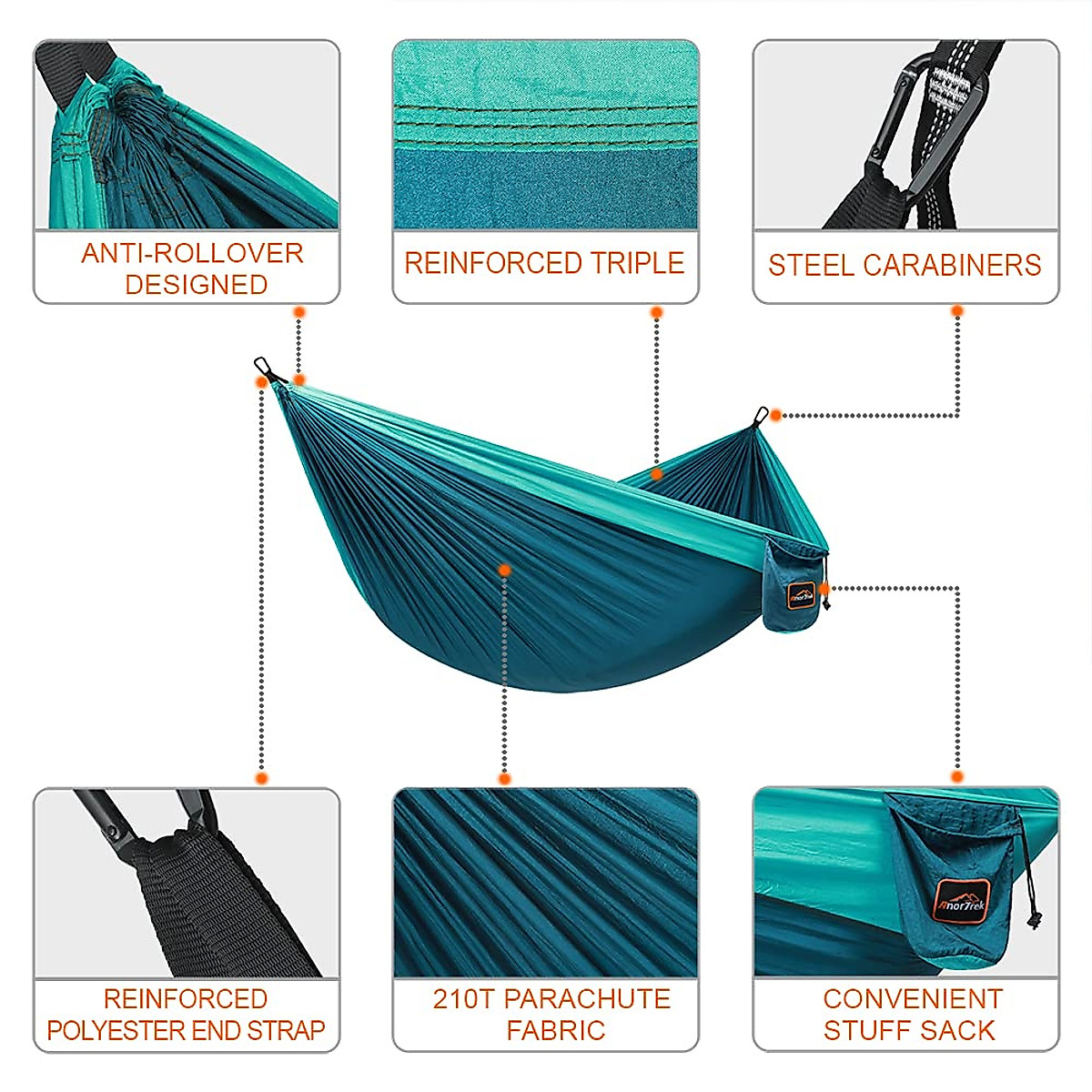 AnorTrek Camping Hammock, Super Lightweight Portable Parachute Hammock with Two Tree Straps Single or Double Nylon Travel Tree Hammocks for Camping Backpacking Hiking