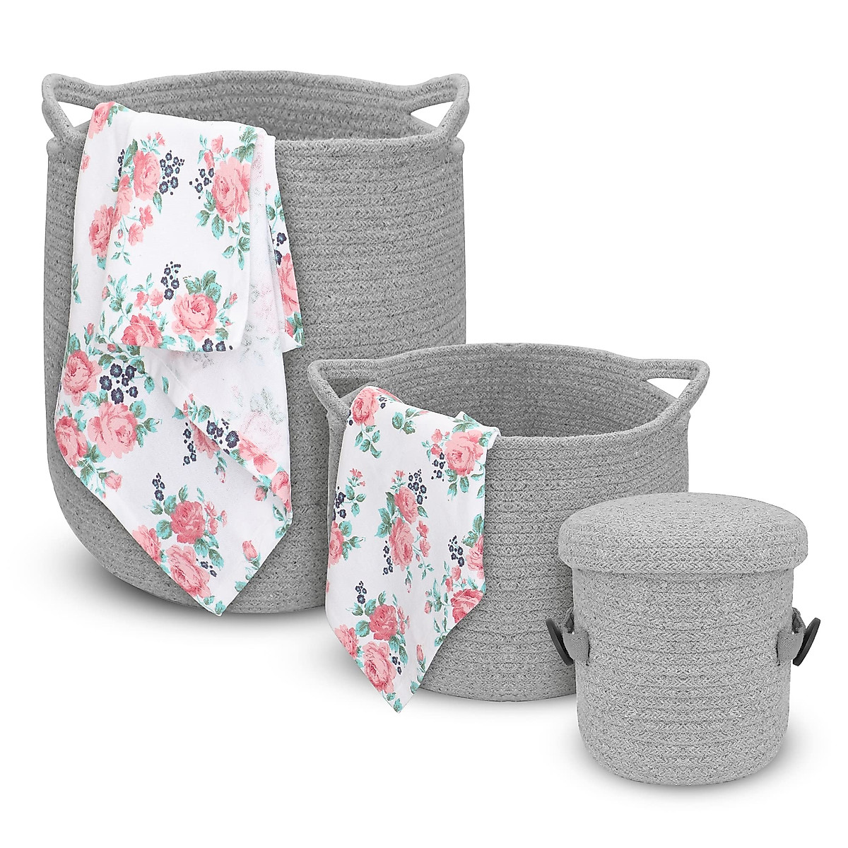 Kinton Crafts Storage Bins, Woven Baskets for Storage, Rope Basket, Blanket Storage for Living Room, Storage Organizer for Bedroom, Pack of 3 Blanket Basket
