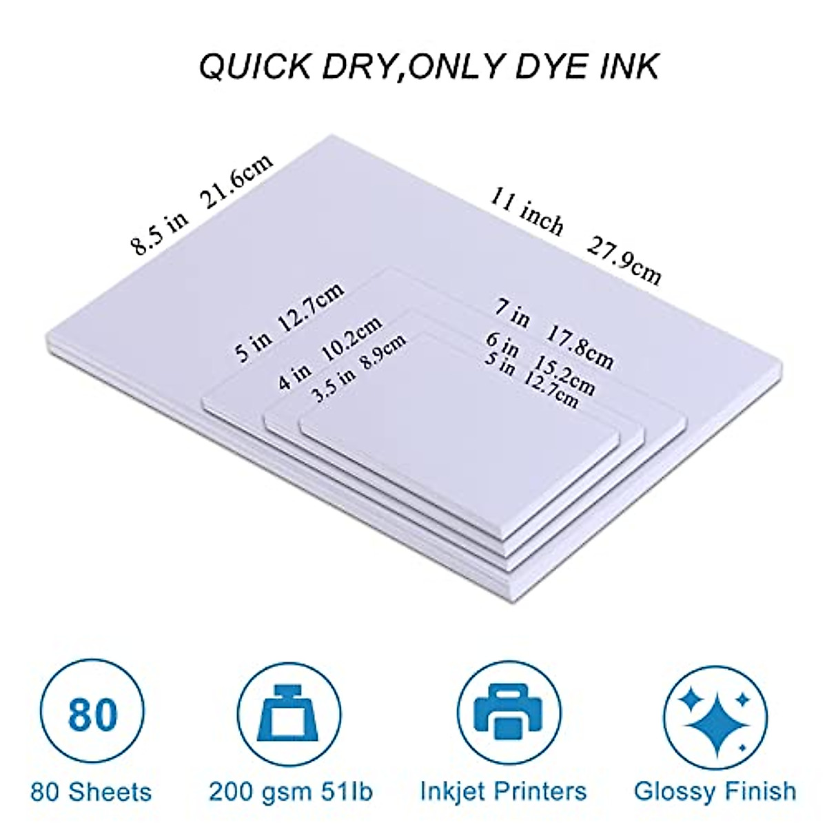 ESHANG Photo Paper for Printer Picture Printer Paper Glossy White Photographic Paper Photo Quality Printer Paper Variety Package (80 Sheets,3.5 x 5 Inch, 4 x 6 Inch, 5 x 7 Inch, 8.5 x 11 Inch) 200gsm