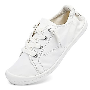 STQ Cute Slip On Canvas Sneakers for Women, Low Top Fashion Casual Shoes White/6 US