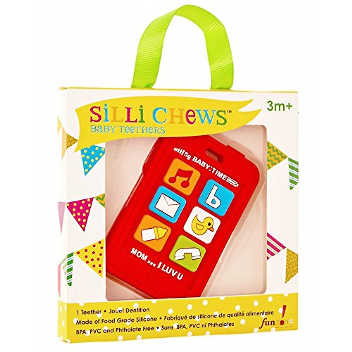 Silli Chews Phone Teether for Baby Phone Teething Toy Red Silicone Baby Teether Infant Pain Relief Apple iPhone Shaped Smart Phone | Cute Baby Cell Phone Silly Chew Toy