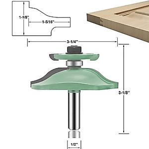 OLETBE 3 PCS Router Bit Set, 1/2-Inch Shank Round Over Raised Panel Cabinet Door Ogee Rail and Stile Router Bits, Woodworking Wood Cutter, Wood Carbide Groove Tongue Milling Tool
