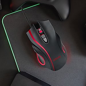 CHONCHOW Gaming Mouse Wired PC Gaming Mice with Backlit 4 Adjustable DPI Up to 7200 and 6 Programmable Buttons Ergonomic Design,USB Optical Computer Mouse for Desktop PC Laptop Gamer & Worker- Black