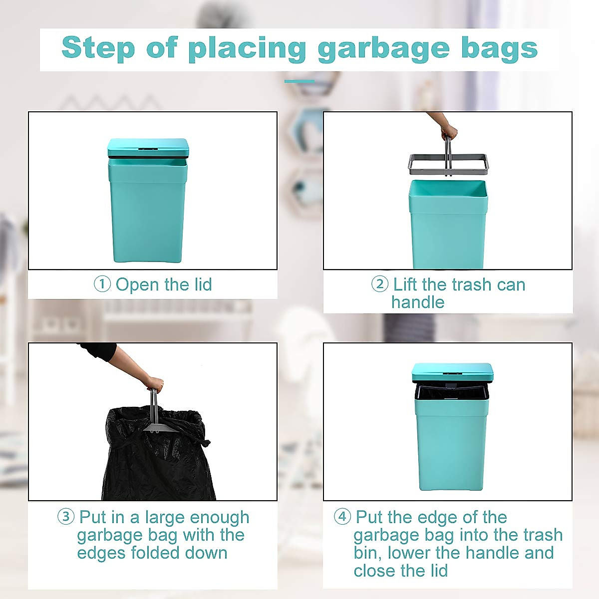 13 Gallon Touch Free Automatic Trash Can, 50L High-Capacity Electronic Motion Sensor Kitchen Garbage Can, Plastic Trash Bin Waste Bin with Lid for Kitchen Living Room Office, Blue - Set of 2