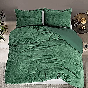 PHF Luxurious Velvet Corduroy Duvet Cover Set King, 3PCS Flannel Soft Comforter Cover Set for All Season, Cozy Durable Duvet Cover with Pillow Shams Bedding Collection, 104" x 90", Emerald Green