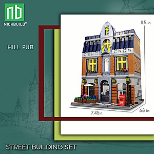 Nickbuild Street Hill Pub MOC Building Blocks Toy, Towns Series Kits, Collectible Play Model Set and Building City Toys for Kids and Teens (1367 PCS)