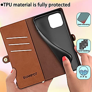 SUANPOT for iPhone 14 Pro Max Wallet case 【RFID Blocking】【9 Card Slot】【Pocket】,Credit Card Holder Flip Folio Book Zipper PU Leather Protective Cover Women Men for 14 ProMax Phone case Light Brown