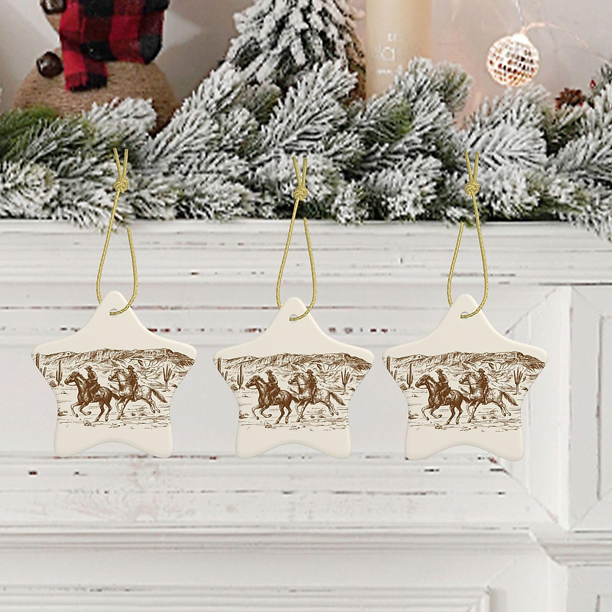Deserto selvaggio west con Cowboy Christmas Ornaments 2024 Christmas Tree Ornaments Ceramics Christmas Door Decorations Christmas Decoration Star Shape Xmas Personalized Gifts Navidad Decoracion