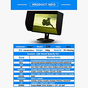 iLooker-23E 23&24-inch Ultr-Slim Frame LCD LED Video Monitor Hood Sunshade Sunhood for Dell HP Viewsonic Philips Samsung LG EIZO NEC ASUS ACER BENQ AOC Lenovo, Fits Monitor Frame Width 530-550mm