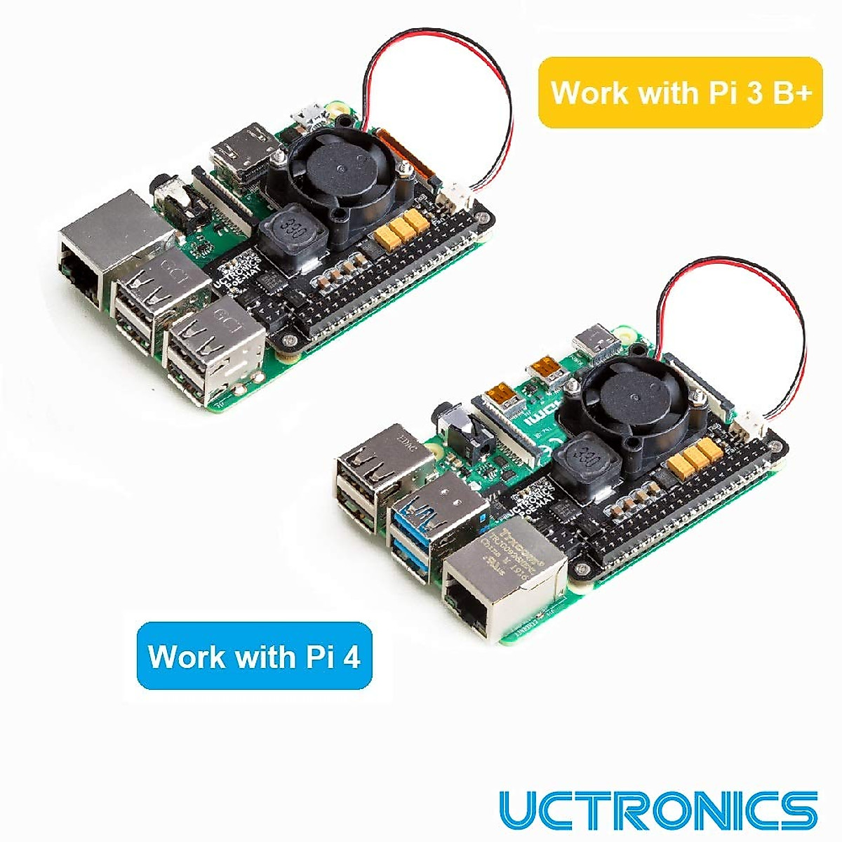UCTRONICS for Raspberry Pi 4 PoE HAT with Cooling Fan, Mini Power Over Ethernet Expansion Board for Raspberry Pi 4 B, 3 B+ and Rackmount