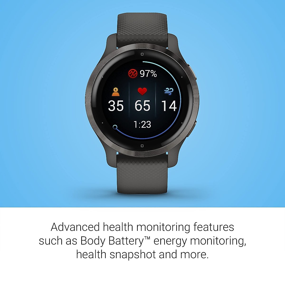 Garmin Venu 2S, Smaller-Sized GPS Smartwatch with Advanced Health Monitoring and Fitness Features, Slate Bezel with Graphite Case and Silicone Band, (010-02429-00) (Renewed)