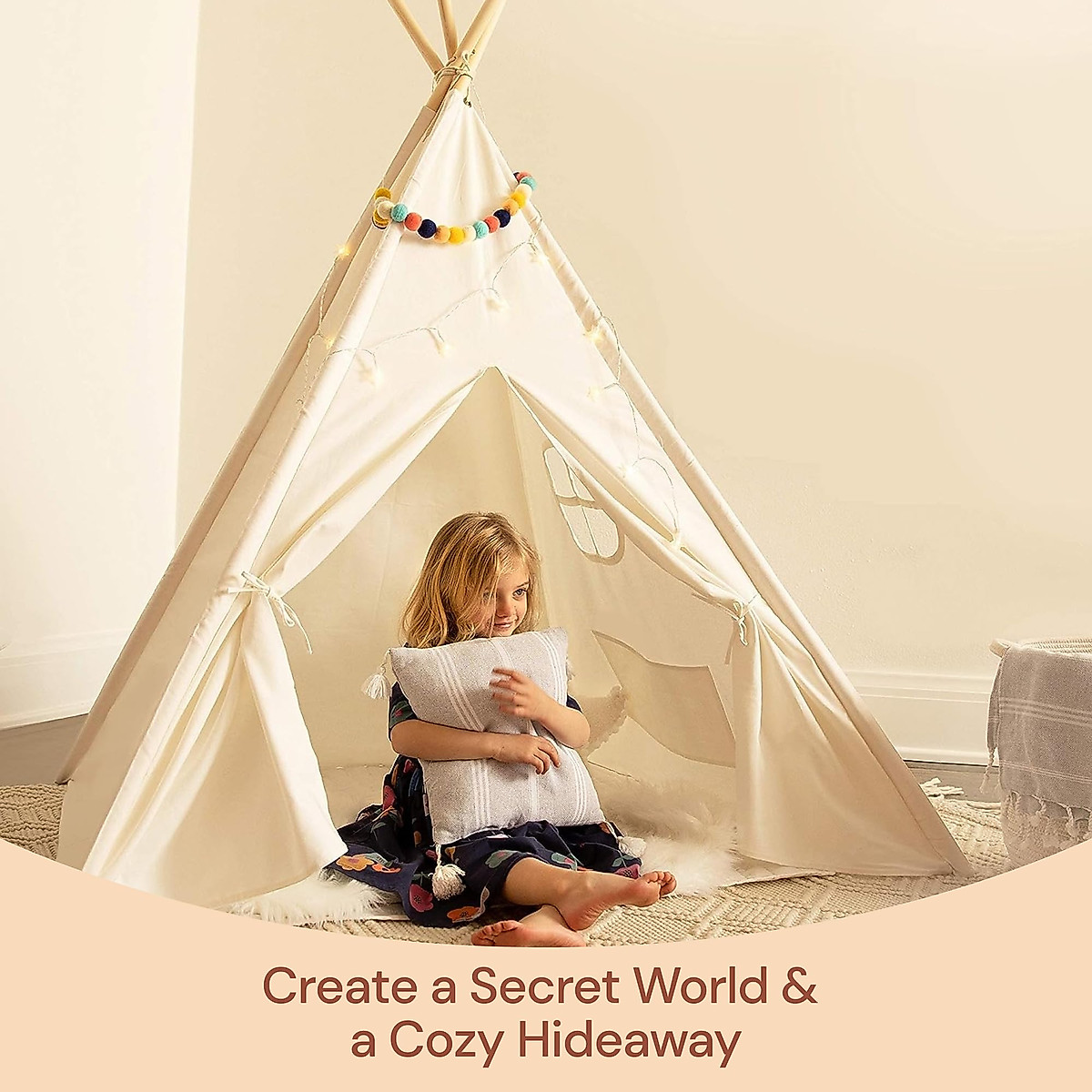 Kids Teepee Tent for Kids - with Light String | Kids Play Tent | Toddler Teepee Shelter for Girls & Boys