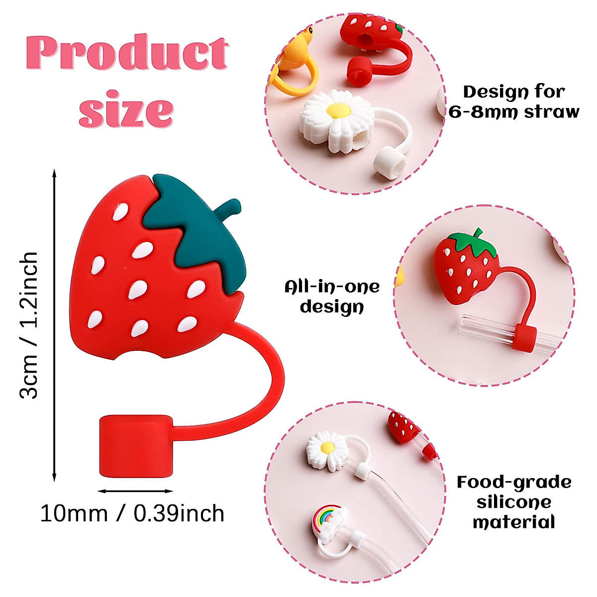 13Pcs Straw Cover, Cute Silicone Straw Covers Cap Straw Toppers for Tumblers, Dust-Proof Drinking Straw Reusable Straw Tips Lids for 6-8 mm, Straw Protectors for Home Kitchen Decor Accessories