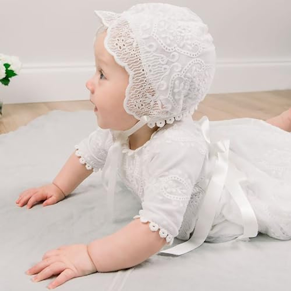 Leideur Baby Long Christening Gowns White Baptism Dress Special Occasion Dresses for Girls Birthday (6 Months, White 1)