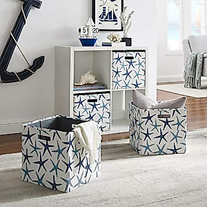 Linon White and Blue Starfish Print-Set of 2 Dawes Storage Bins