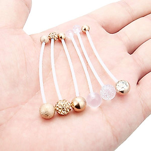 Hoeudjo 6Pcs Pregnancy Belly Button Rings Maternity Belly Button Rings Plastic Flexible Long Belly Rings for Pregnant Women 14G Rose Gold