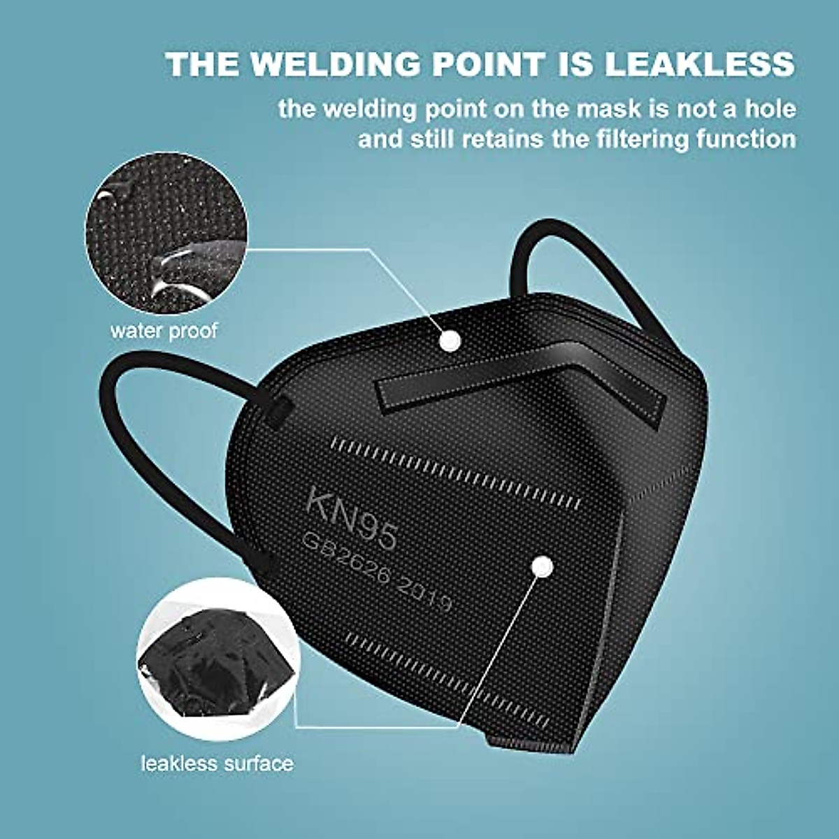 YOTU Kn95 Face Mask Black,5-ply Cup Dust Mask,Breathable & Comfortable,Filter Efficiency ≥95% (Black-50pcs)