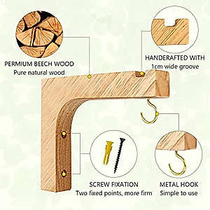 FGSAEOR Macrame Plant Hanger, Hanging Wall Planters for Indoor Plants, Wooden Hanging Basket Hooks for Outdoor Pots Wind Chime Flower Bracket Lanterns Patio Garden Decoration (2-Pack,5-Inch)