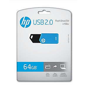 HP 64GB v150w USB 2.0 Flash Drive, Blue