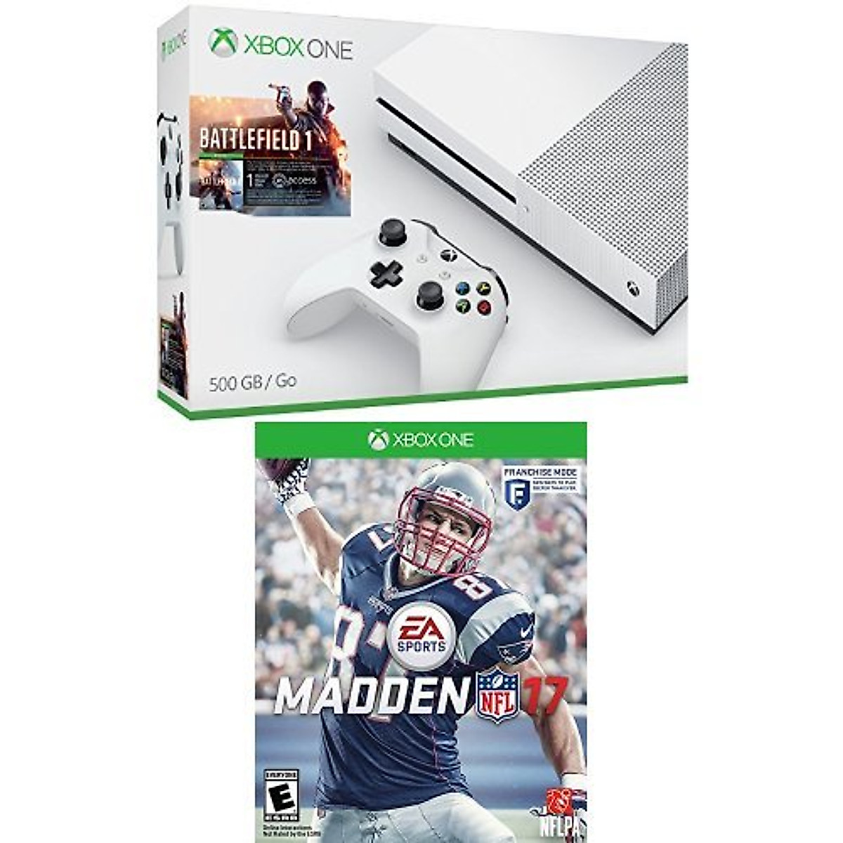 Xbox One S 500GB Console - Battlefield 1 Bundle + Madden NFL 17 Game