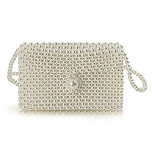 Hogoo Luxury White Pearl Purses Shoulder Bag for Women Pearl Bag Crossbody Beaded Clutch Evening Bag (White Set1)