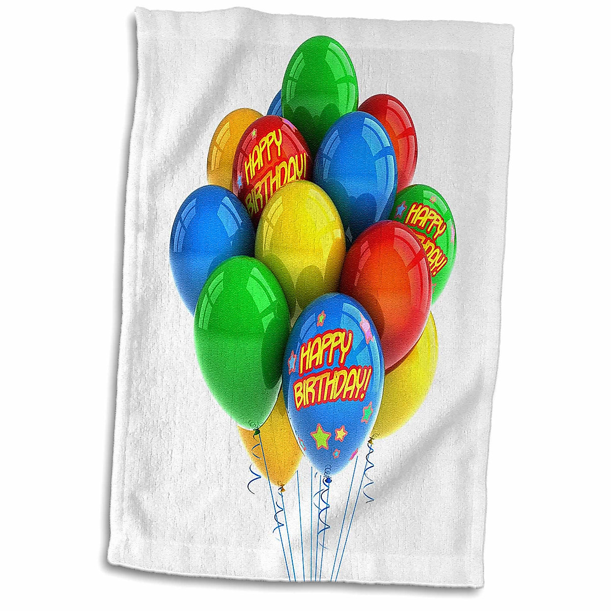 3D Rose Colorful Party Balloons Happy Birthday Towel, 15" x 22", White