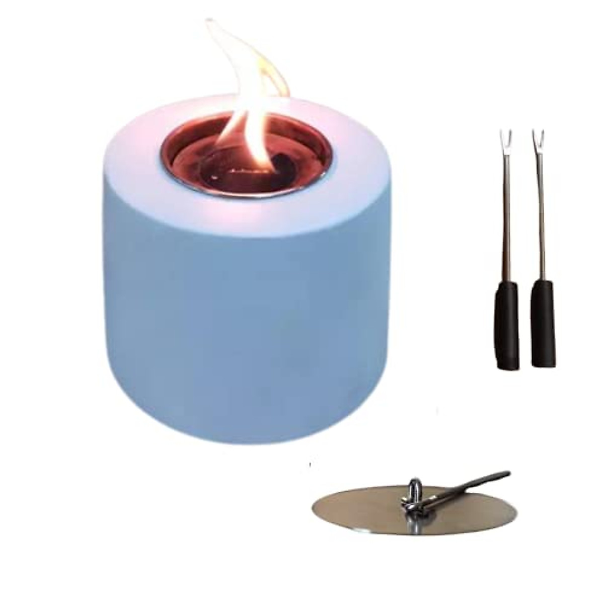 MTAPF® Tabletop Firepit Indoor/Outdoor Table Top Fire Pit with Skewers Smokeless Tabletop Fireplace Bio Ethanol Fuel Real Flame for Balcony, Smores, Includes 2nd Wick(4.6x4.6, White)