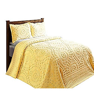 Better Trends 100% Cotton Chenille Bedspreads King Size, Rio Collection Floral Design Bed Cover in Yellow - Tufted Cotton Bedspreads, Lightweight Bedspreads & Coverlets