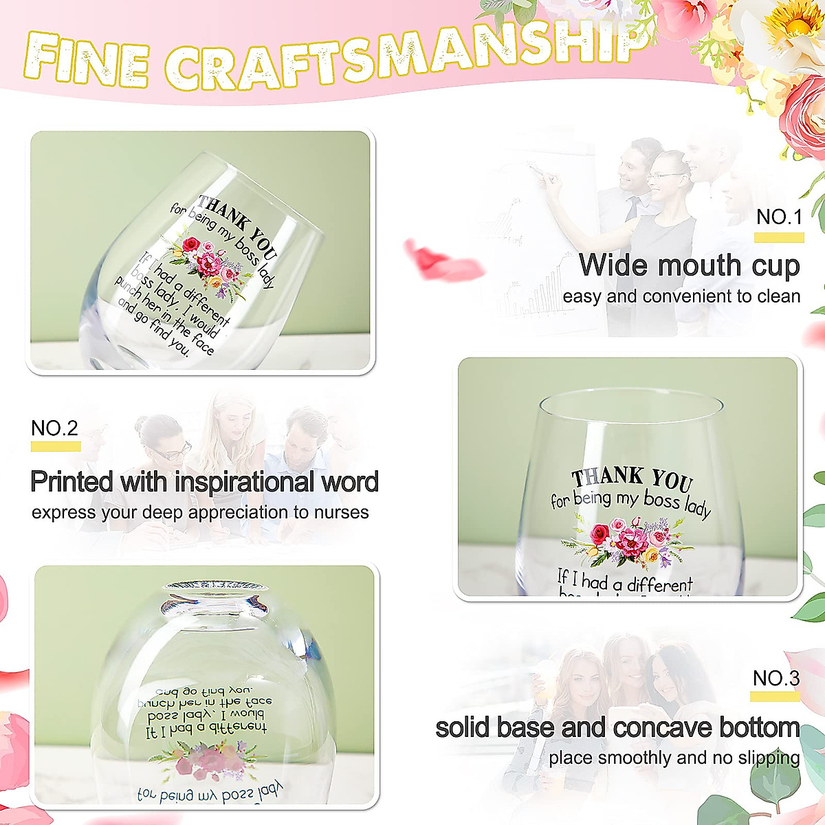 Thank You for Being My Leader Lady Wine Glass Gifts for Women Leader Lady Wine Glass Wine Glass (Flower)