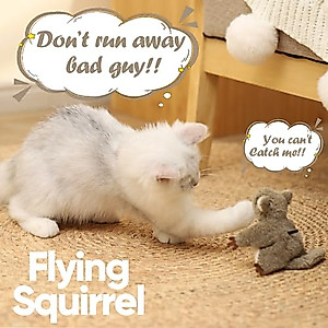 Vealind Hanging Cat Toys Interactive Flying Squirrel Mouse with Catnip, Automatic Toy Electric Toy with Flapping Wings for Indoor Kittens USB Rechargeable