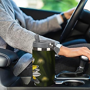 WITHSBKK 30oz Car Cup Yellow Gray Flower Printed with Portable, Stainless Steel Travel Mug, Vacuum Insulated Tumbler And Straw, Leakproof for Car & Outdoor, UV Printed Design