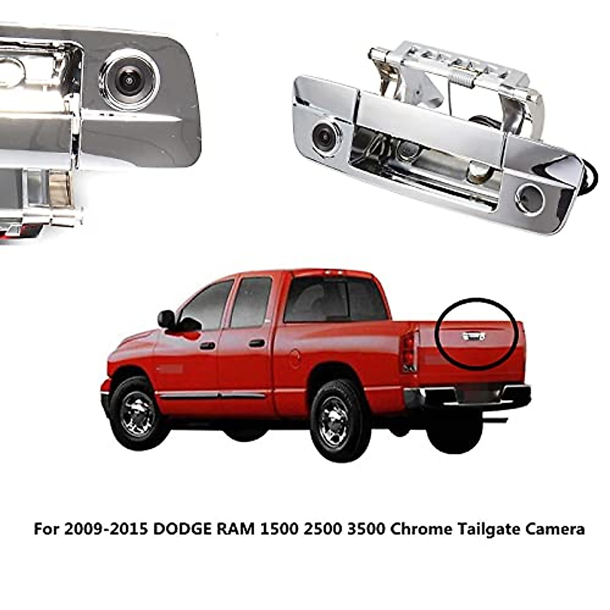 EWAY Tailgate Handle Backup Reverse Camera for 2009-2017 Dodge Ram 1500 2500 3500 Rear View Vehicle Safety Night Vision Backing Replacement Camera (Chrome)