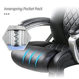 BOWTHY Executive Office Chair 300lbs - Adjustable Built-in Lumbar Support, High Back Office Chair PU Leather Chairs with Padded Armrest, Desk Chairs with Wheels Ergonomic Design for Back Pain (Black)