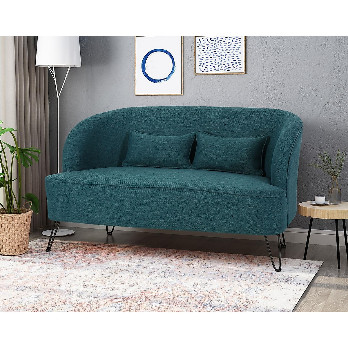 Merax Loveseat Couch Sofa with 2 Pillows, 2 Seater Fabric Chaise Lounge Recliner for Living Room, Apartment Furniture, Teal