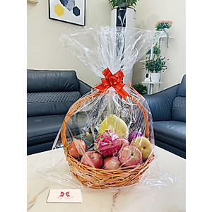 NUIBY 12 Pack 30"x40" Clear Basket Bags Package Bags Large Clear Cellophane Wrap for Baskets and Gifts, with Ribbon Bows and Greeting Cards (1.6 Mil) (30W x 40L)