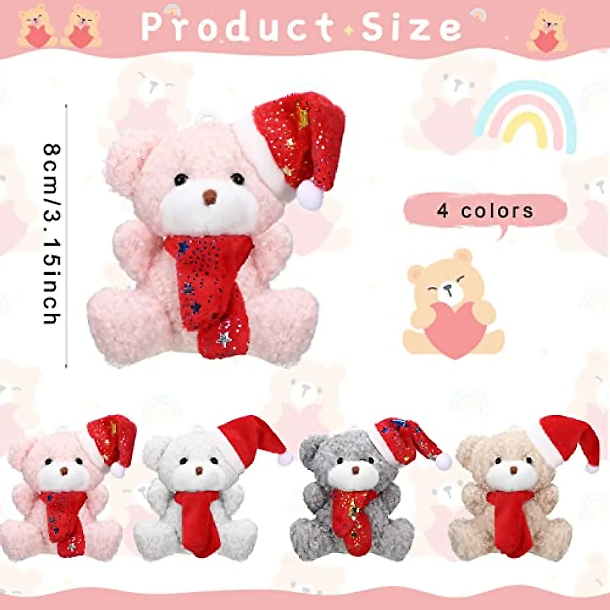 Zomiboo 12 Pcs Easter Bunny Bear Koala 4 Inch Mini Animal Plush Toys Soft Cute Dolls Sleeping and Playing Stuffed Toys Gifts for DIY Baby Shower Party(Bear with Hat,Pink/Yellow/White/Gray)