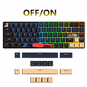 surmen GT68 65% Wireless Mechanical Gaming Keyboard 60 Percent RGB Hot-Swappable 68-Key Compact Keyboard Bluetooth5.0/2.4G/USB with Yellow Switch (Gateron Yellow, Blue Samurai 68)